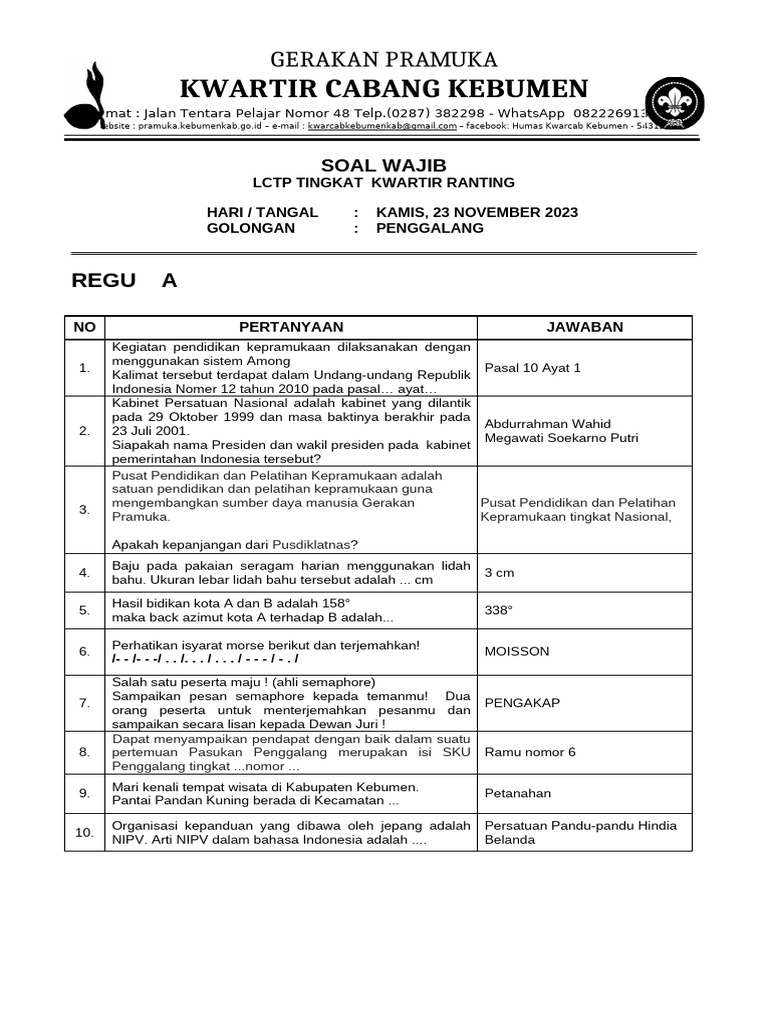 Soal LCTP Pertayaan Wajib Penggalang | PDF