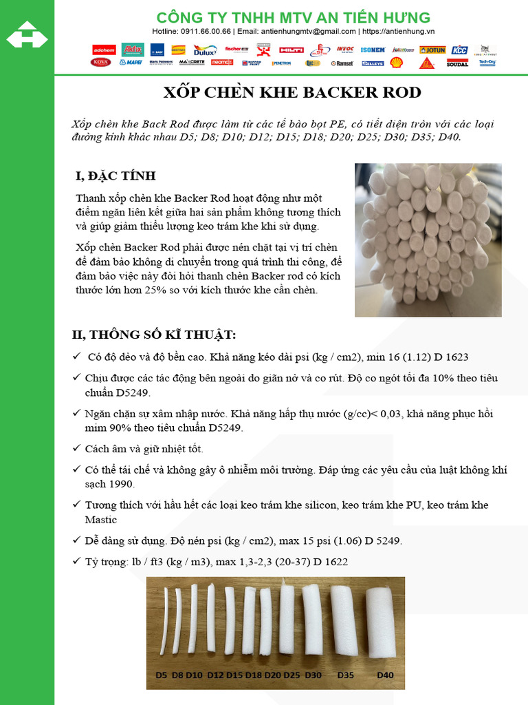 TDS Song Ngu Xop Chen Khe Backer Rod | PDF