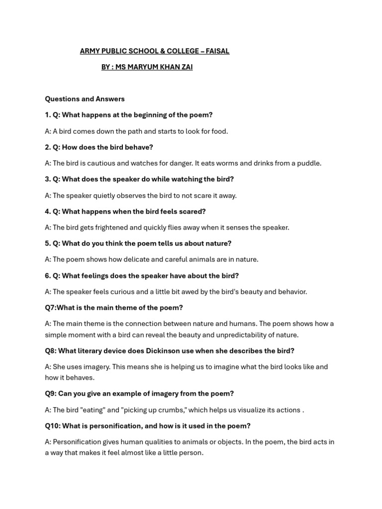 Poem Expected Question Answer | PDF