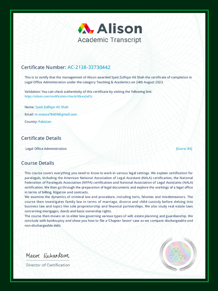 Alison Transcript 2138 33730442 | PDF