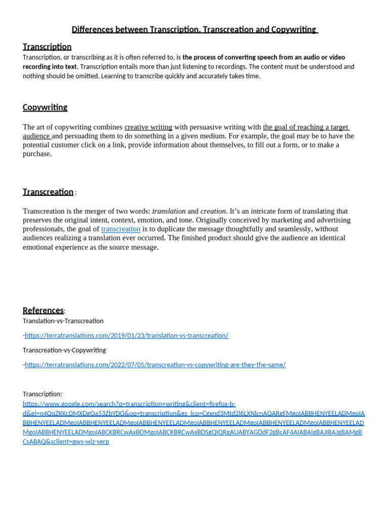 Transcreation. Transcription and Copywriting | PDF