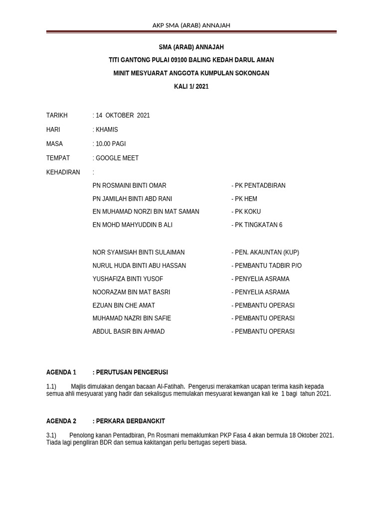 MINIT MESYUARAT AKP 2021 | PDF