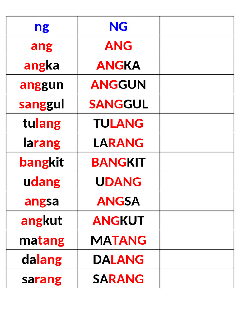 Latihan Membaca Dan Menulis "NG" | PDF