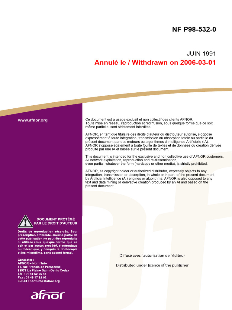 Norme NF P98-532-0 Annulée 2006 | PDF | Informatique | Intelligence ...
