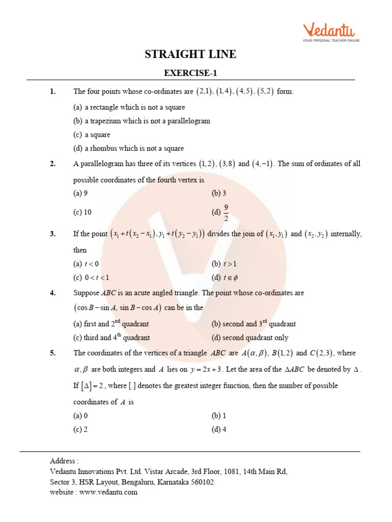 Straight Line - Exercise1 | PDF | Triangle | Rectangle