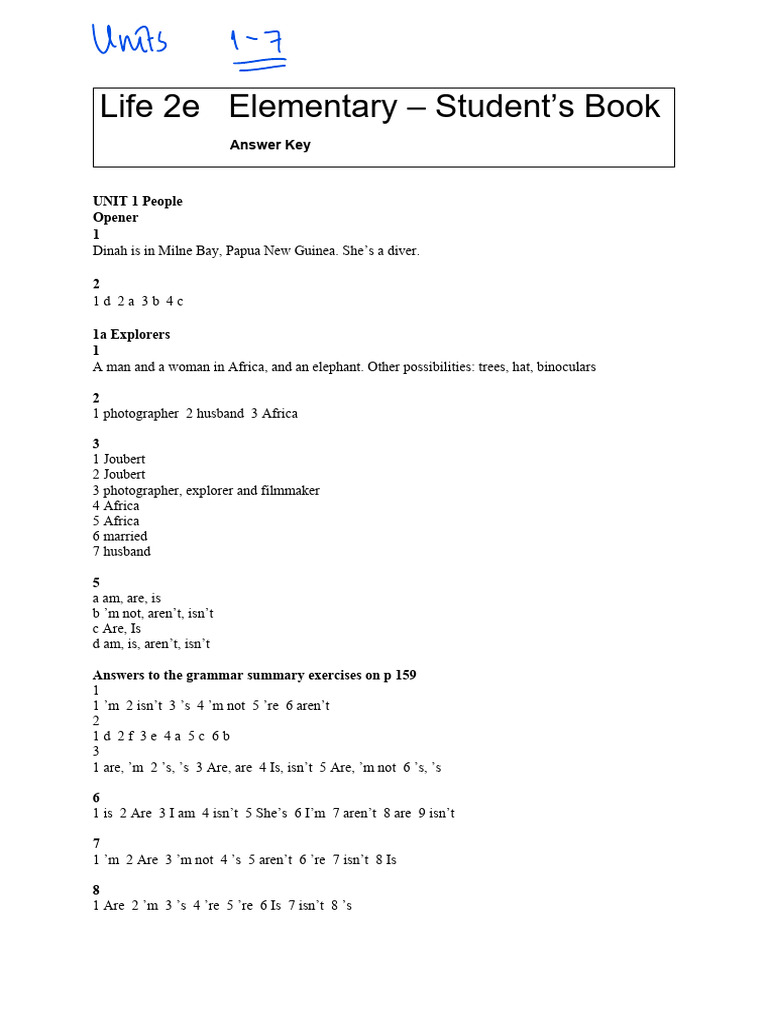 Units 1 - 7 Elementary SB Answer Key | PDF | Eggplant | Tomato