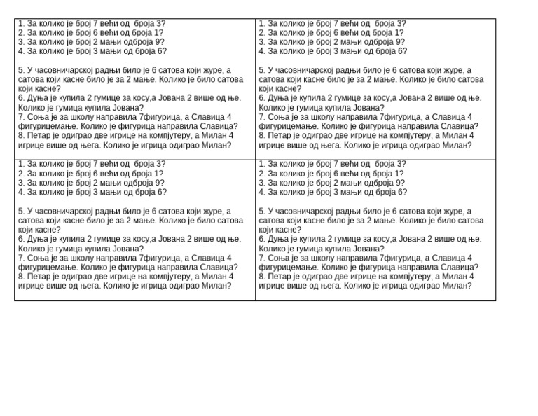 Tekstualni Zadaci Za 1 Razred | PDF