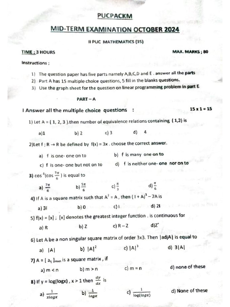Maths Pu2 Chikkamagaluru | PDF