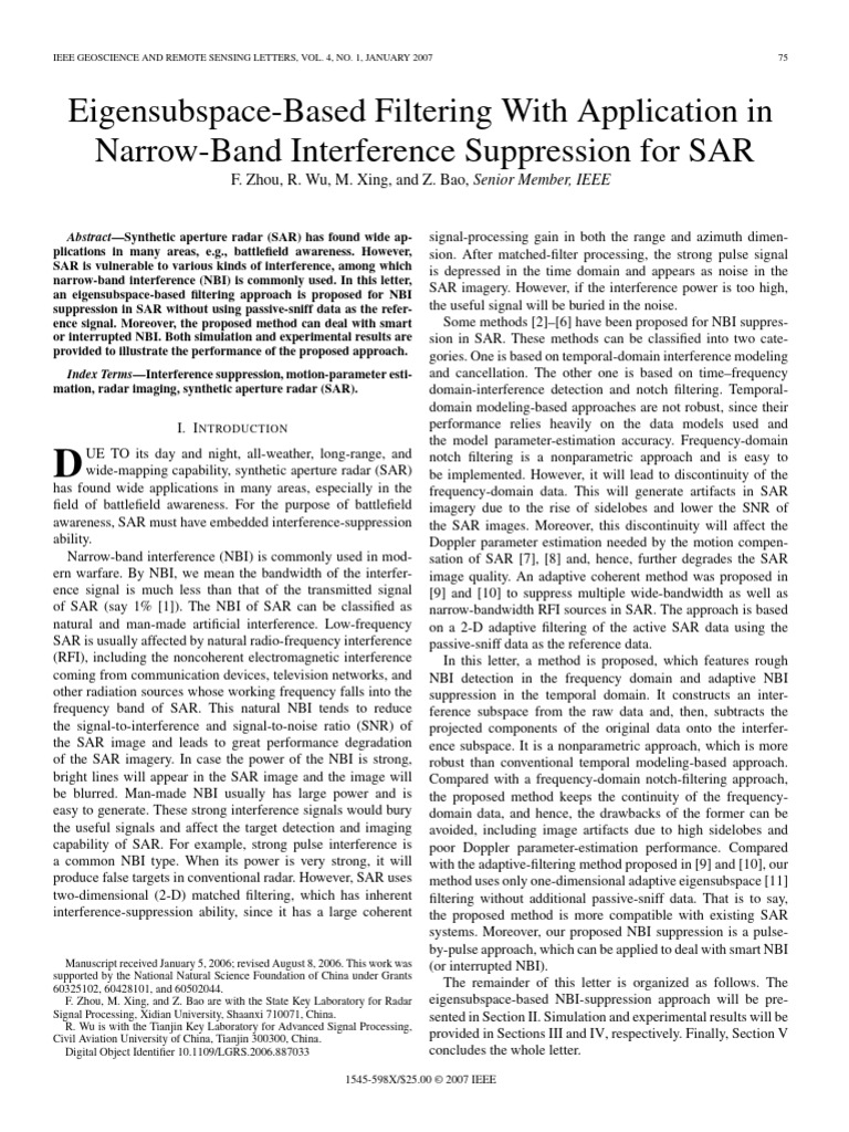 2007-Eigensubspace-Based Filtering With Application in Narrow-Band Interference Suppression For ...