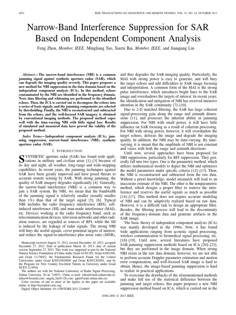 2013-Narrow-Band Interference Suppression For SAR Based On ICA-ok | PDF | Matrix (Mathematics ...