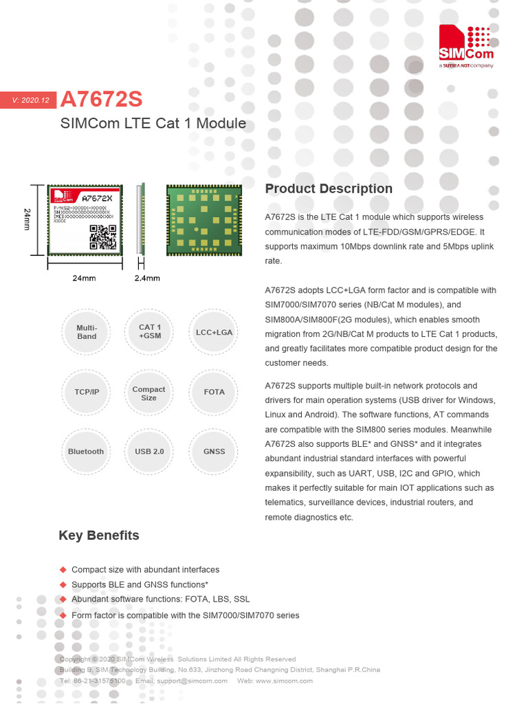 A7672S_Spec_210324 | PDF | Lte (Telecommunication) | General Packet ...