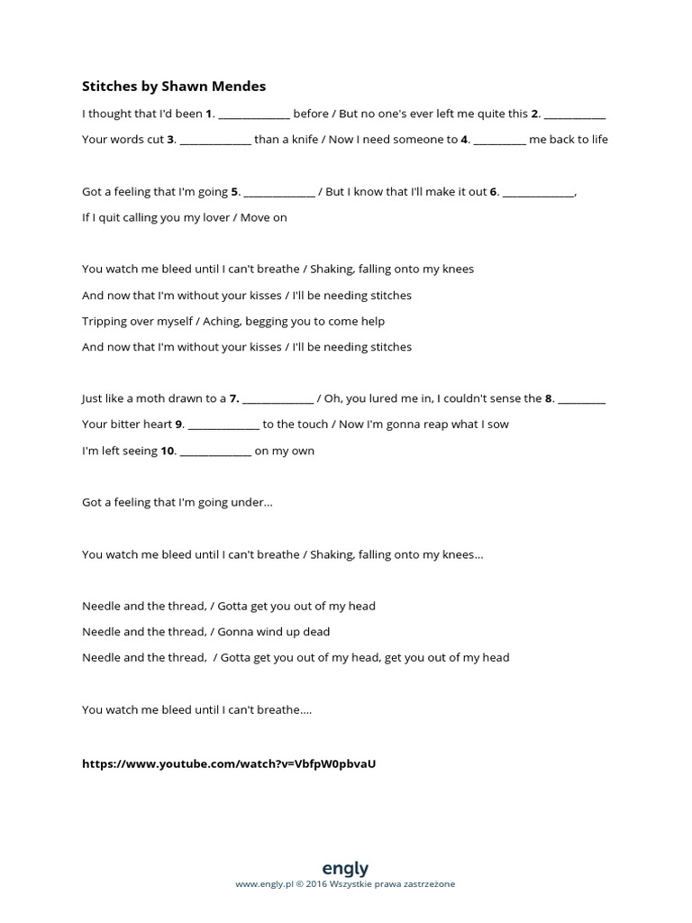 Stitches Lyrics by Shawn Mendes | PDF