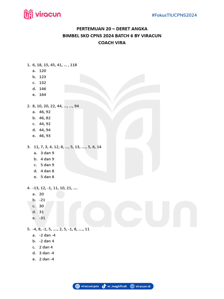 Latihan Deret Angka - Viracun Batch 6 | PDF
