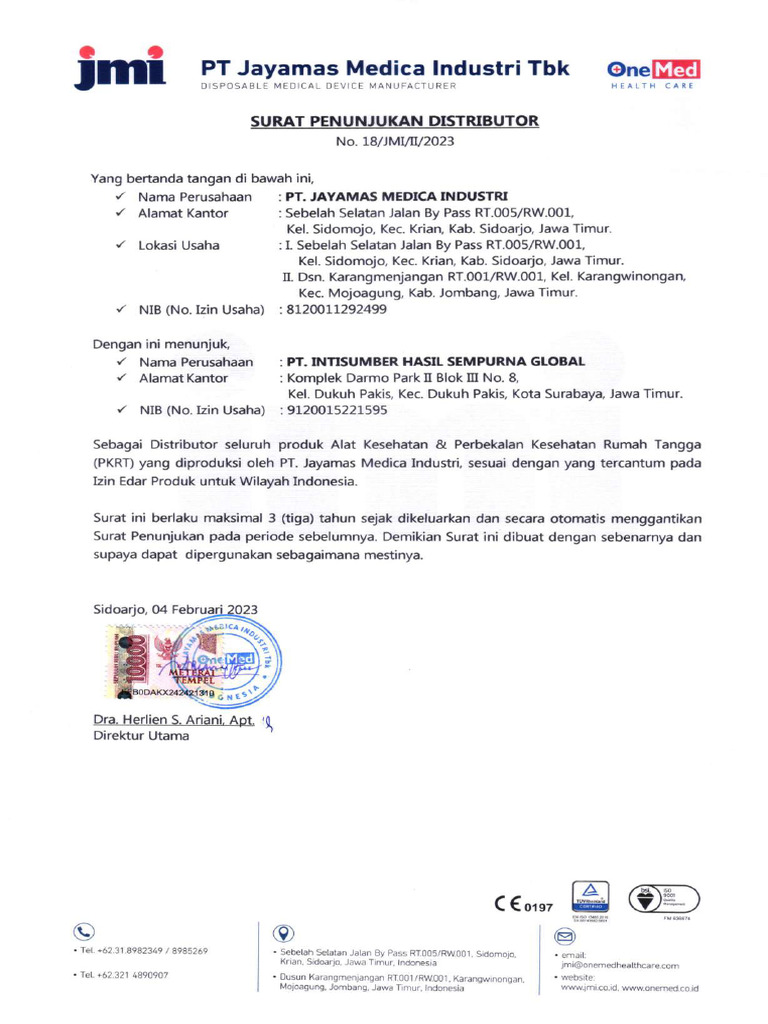 Surat Penunjukan Distributor Dari JMI Ke IHSG (4 Feb 2023-2026)_compressed | PDF