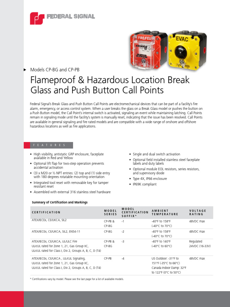 Flameproof & Hazardous Location Break Glass and Push Button Call Points ...