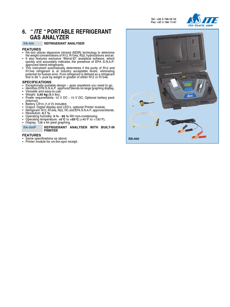 RA-500 Portable Refrigerant Analyzer | PDF