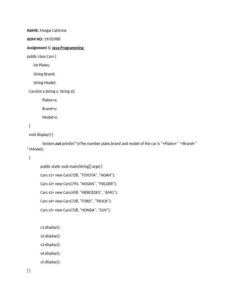Java Assignment 1 | PDF Java Assignment 1 | PDF
