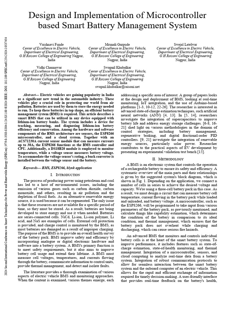 Design and Implementation of Microcontroller Based Smart Battery Management System | PDF | Relay ...