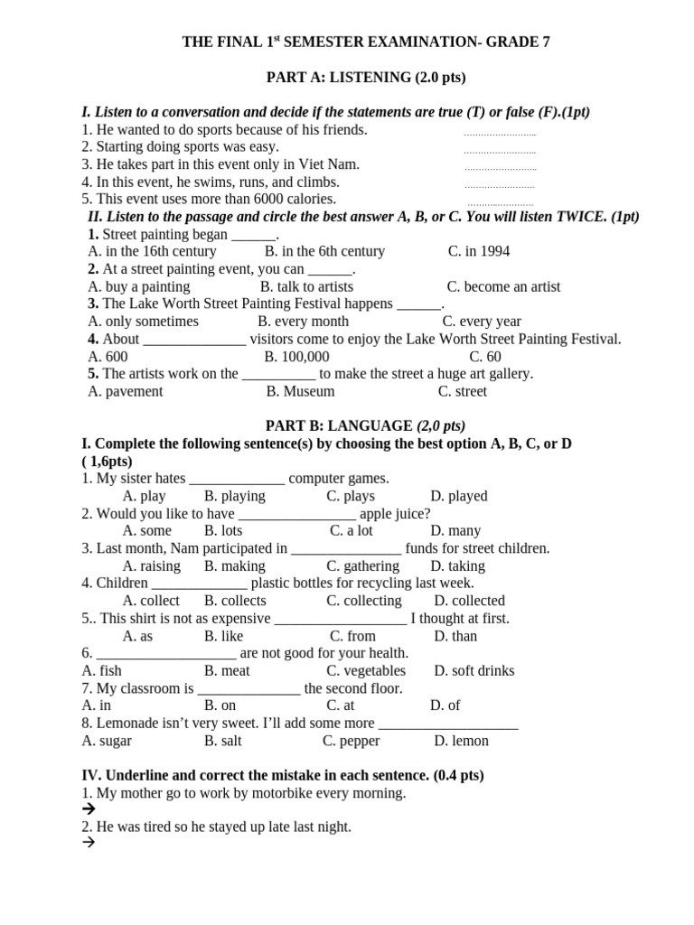 THE FINAL 1st SEMESTER EXAMINATION | PDF | Games & Activities