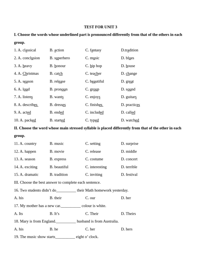 Test For Unit 3 Pdf Lady Gaga