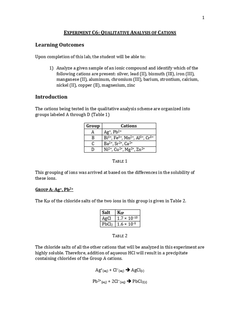 Experiment C6- Cations | PDF | Hydroxide | Precipitation (Chemistry)
