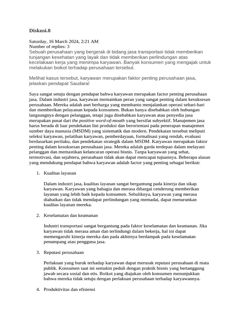 Diskusi 8 Manajemen Operasi Jasa | PDF | Bisnis