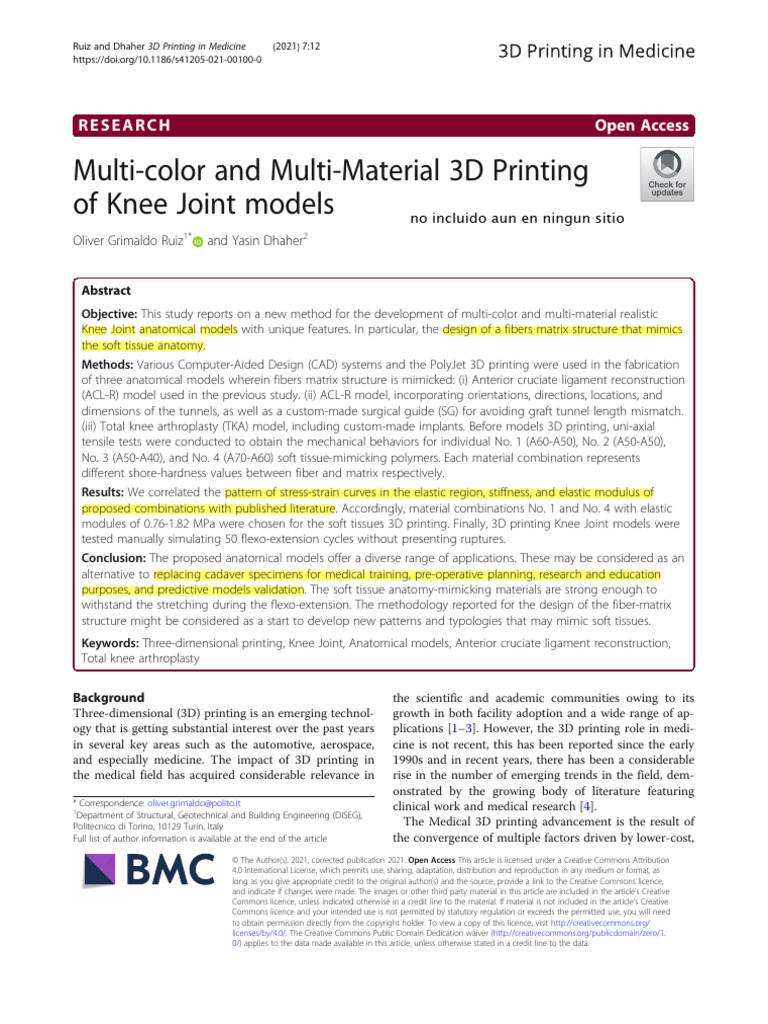 Multi-Color and Multi-Material 3D Printing of Knee Joint Models | PDF ...
