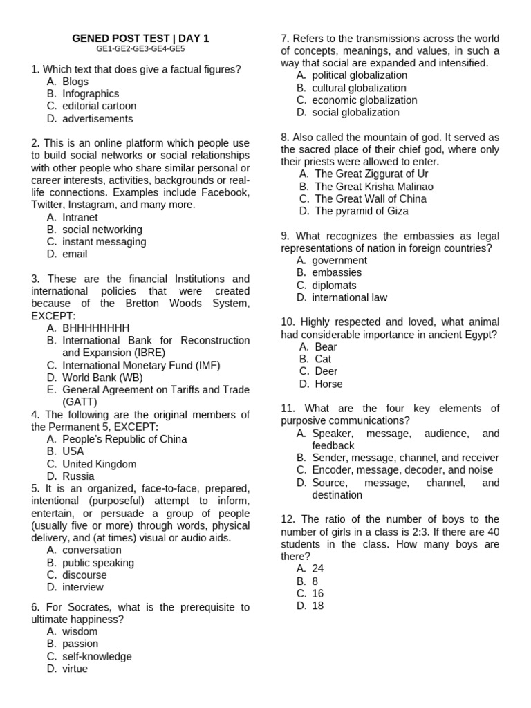 1. POST TEST-GENED-PROFED | PDF | Id | Greenhouse Effect