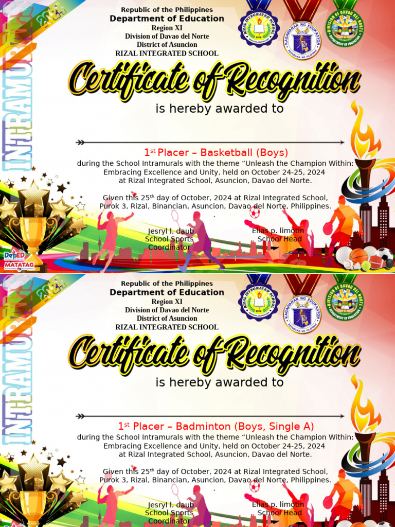 Intrams Cert Elementary | PDF | Philippines | Government