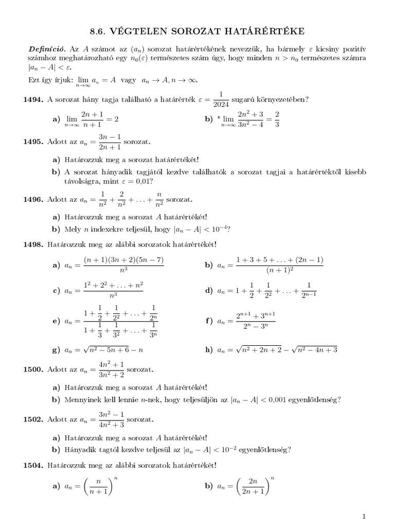 Vene Végtelen Sorozat Határértéke Végtelen Sor | PDF