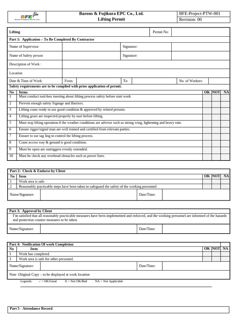 Lifting Permit Application Template | PDF | Safety