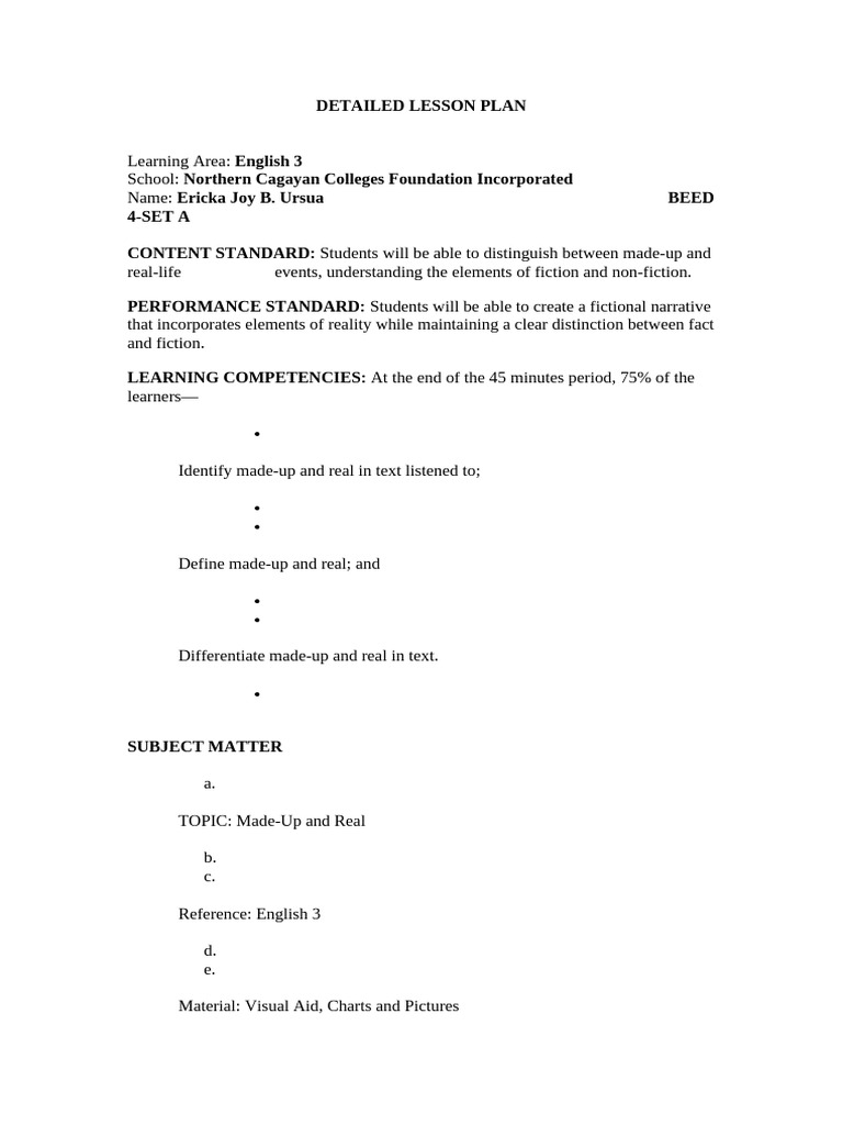 DETAILED LESSON PLAN | PDF | Lesson Plan | Behavior Modification