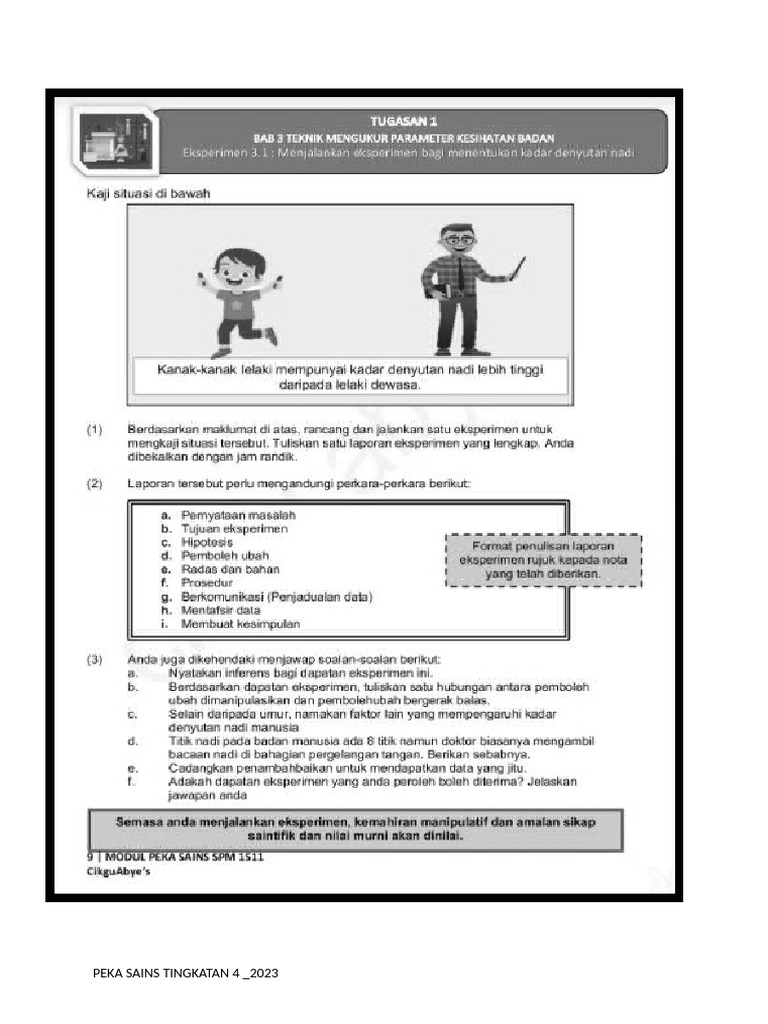 arahan tugasan PEKA SAINS T4 | PDF