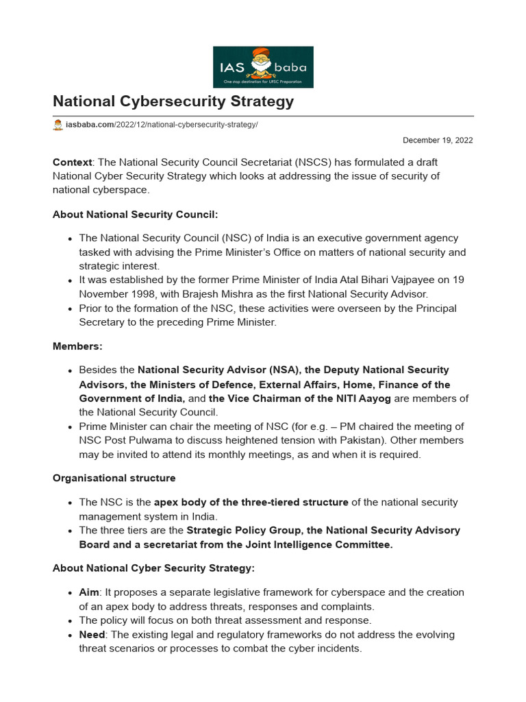 National Cybersecurity Strategy | PDF | National Security | Security