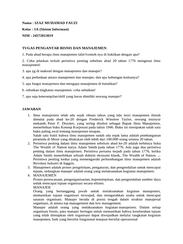 Tugas Izaz MF Pengantar Manajemen & Bisnis | PDF