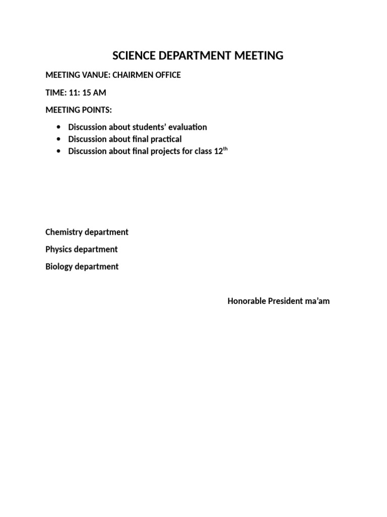 Science Dept. Meeting Agenda | PDF | Science & Mathematics | Technology ...