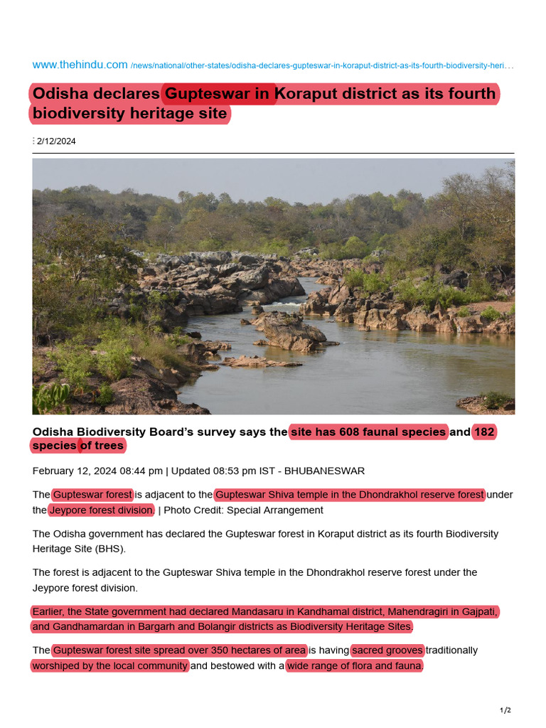 Odisha Declares Gupteswar in Koraput District As Its Fourth ...