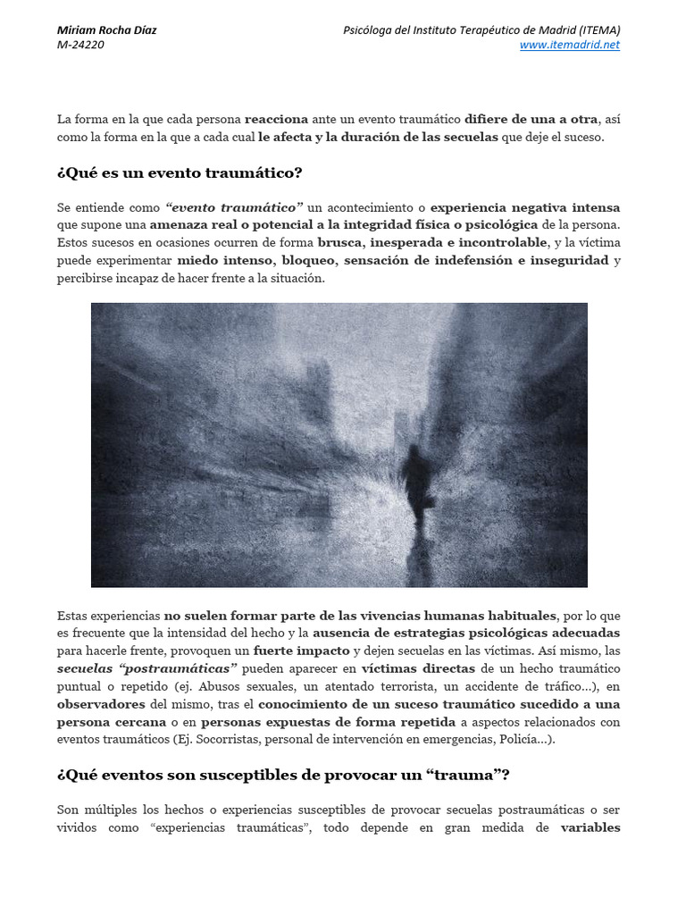 Que Ocurre Tras Un Evento Traumatico Miriam Rocha | PDF | Trauma ...