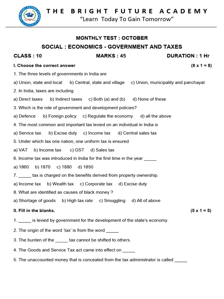 10th SOCIAL SCIENCE QUESTION PAPER | PDF | Taxes | Value Added Tax
