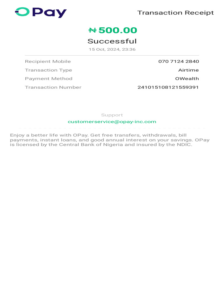 Airtime Purchase Receipt ₦500 | PDF