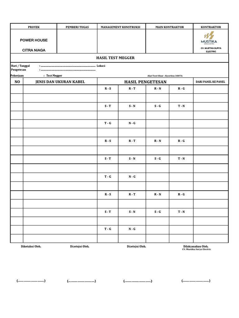 Laporan Hasil Test Megger Kabel | PDF