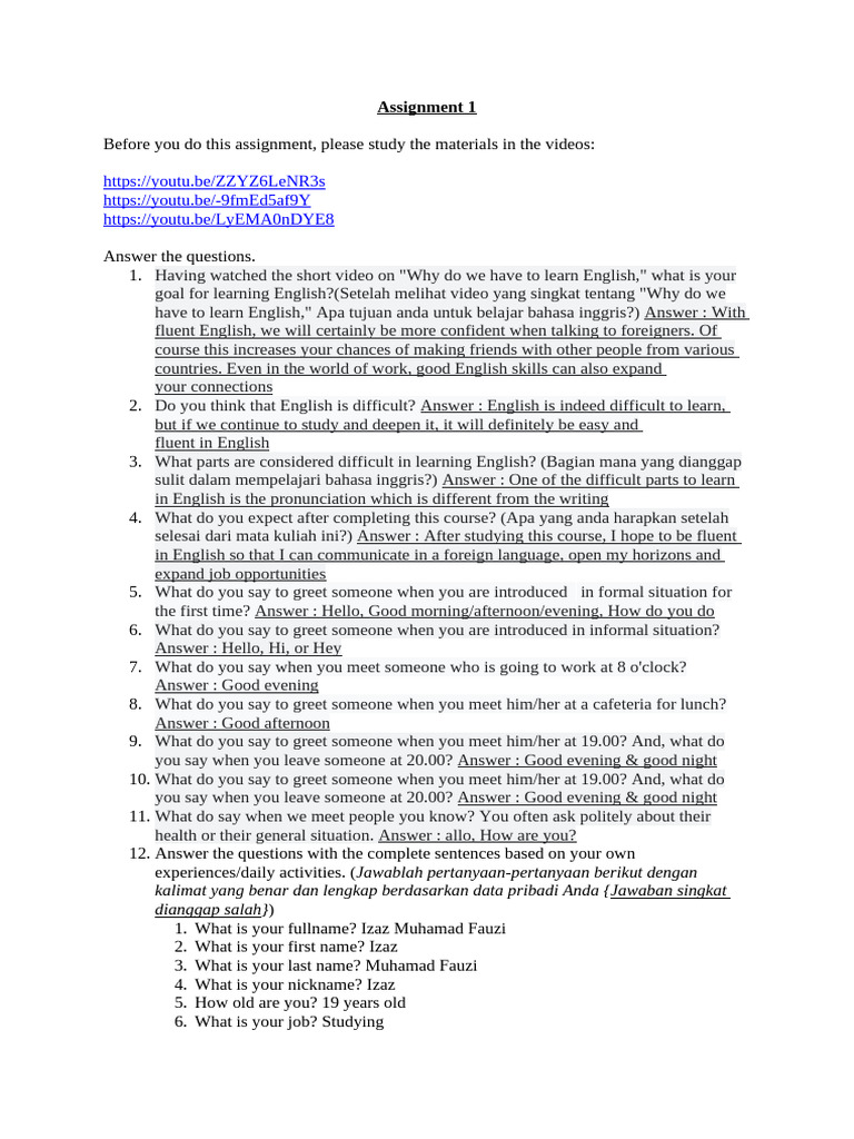 Assignment 1-1 IZAZ MF | PDF | Languages | Foreign Language Studies