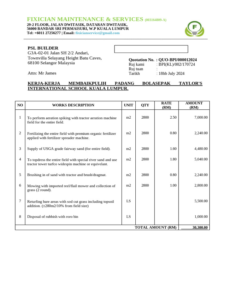 Quotation Taylor School KL | PDF