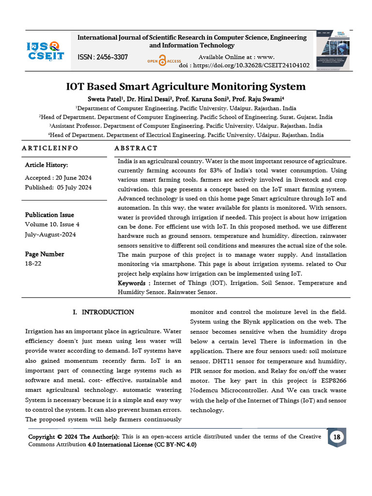 IOT Based Smart Agriculture Monitoring System | PDF | Agriculture ...