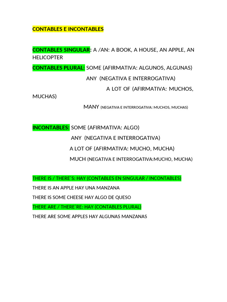 Contables e Incontables | PDF