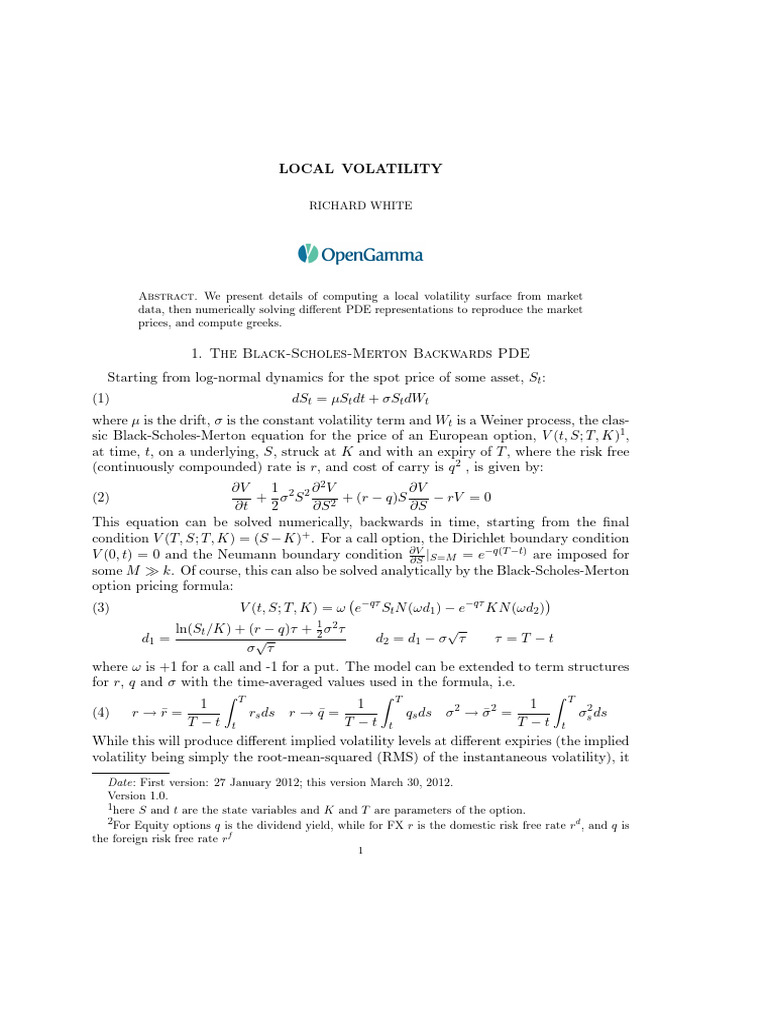 Local Volatility and Greeks by OpenGamma | PDF | Option (Finance ...