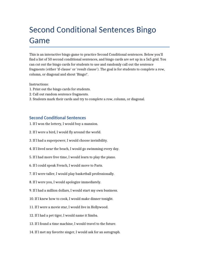 Second_Conditional_Bingo_Game | PDF