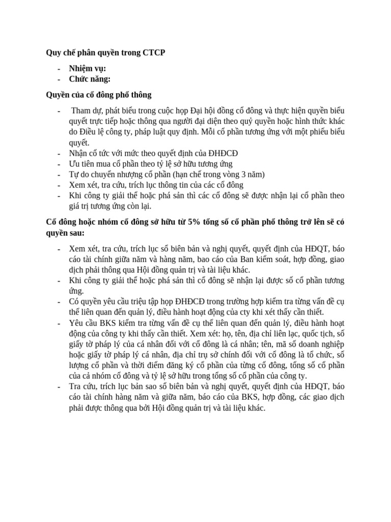 Phân quyền trong CTCP | PDF