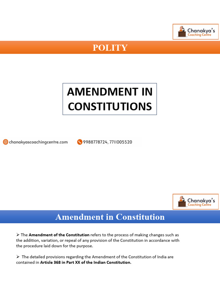 Amendment in Constitution | PDF | Constitutional Amendment | Constitution