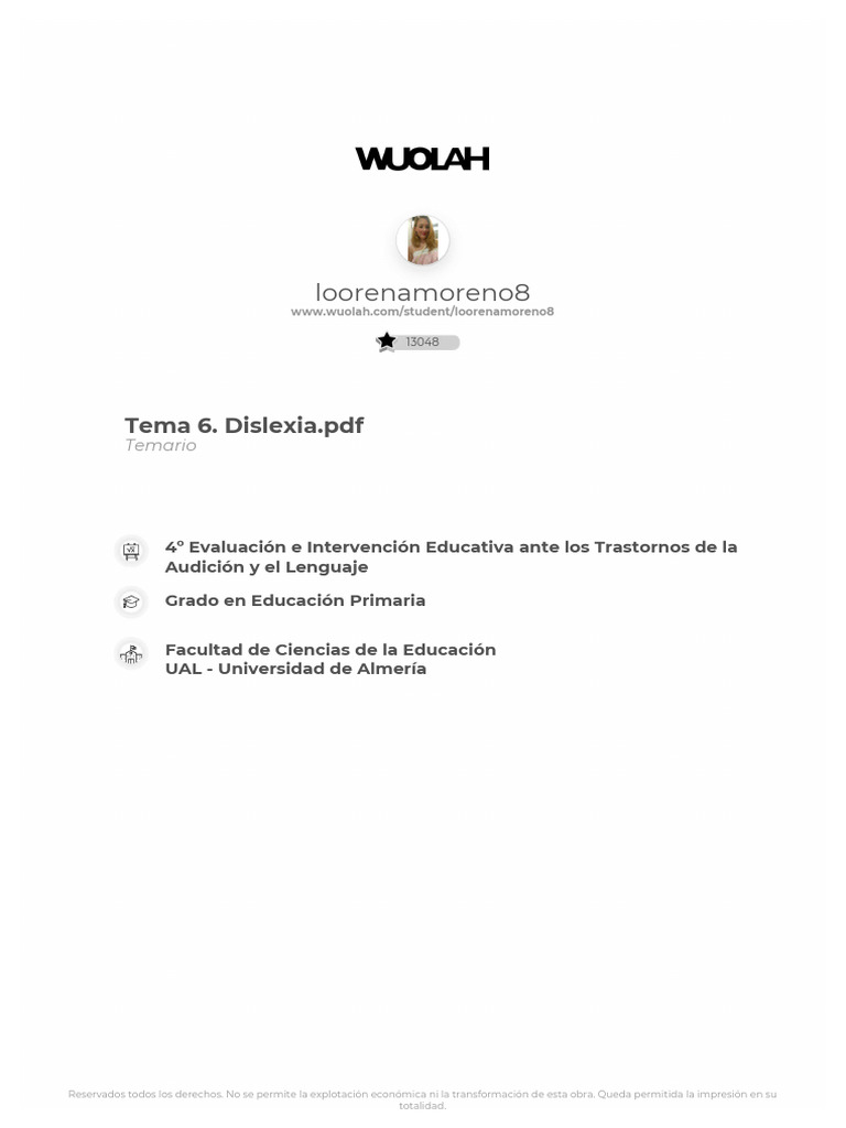 wuolah-free-Tema 6. Dislexia | PDF | Dislexia | Aprendizaje
